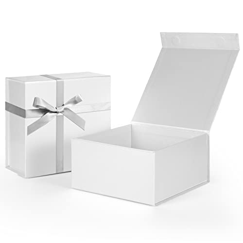 MESHA 8X8X4 Magnetic Gift Box，5PC Gift Boxes for Presents,Gift Box Magnetic Closure,White Gift Boxes with Lids,Magnetic Boxes for Gift,Bridesmaid Proposal Box for Presents