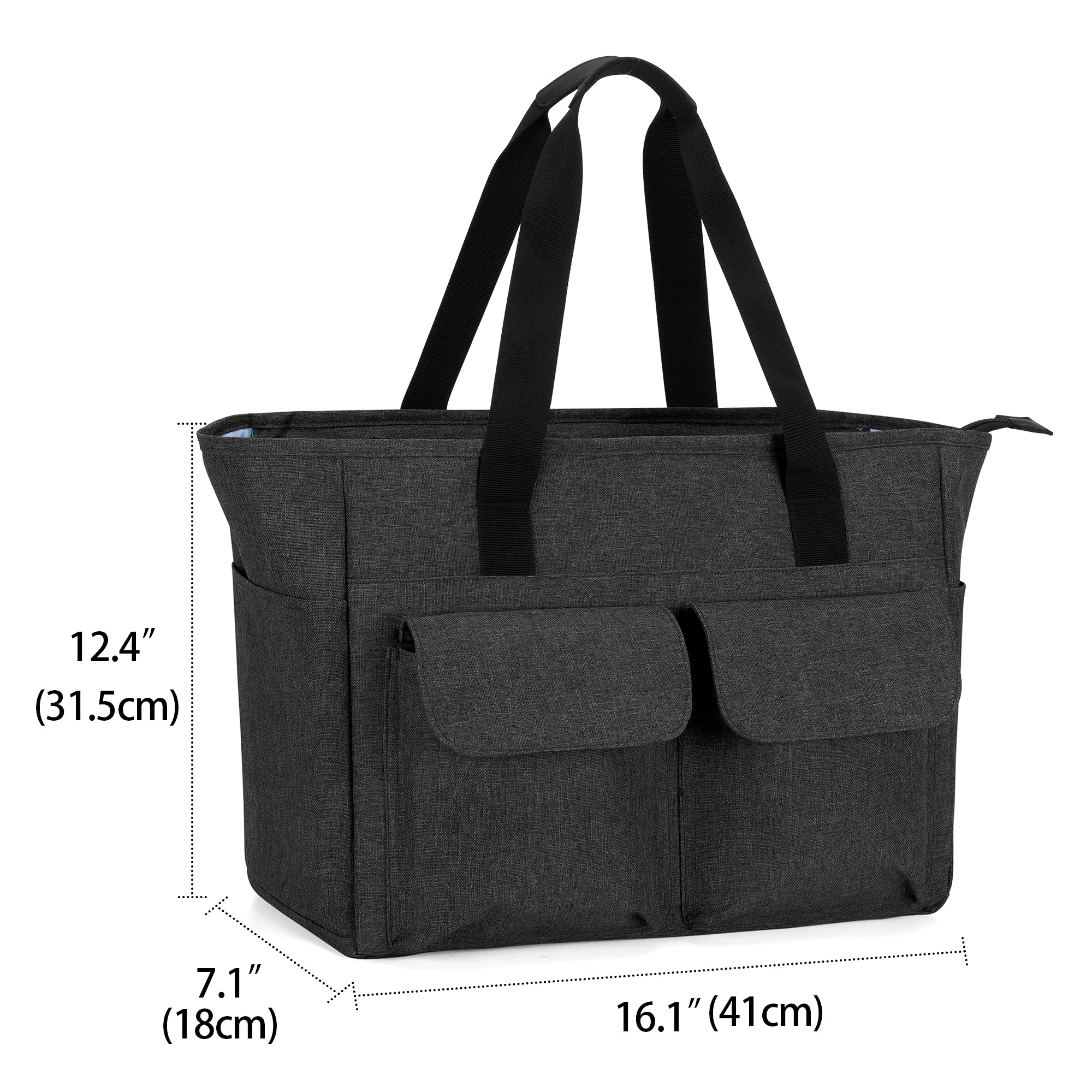 CURMIO Teacher Tote Bag for Women, Large Work Bag with Laptop Compartment for 15.6" Laptop, Black (Bag Only)