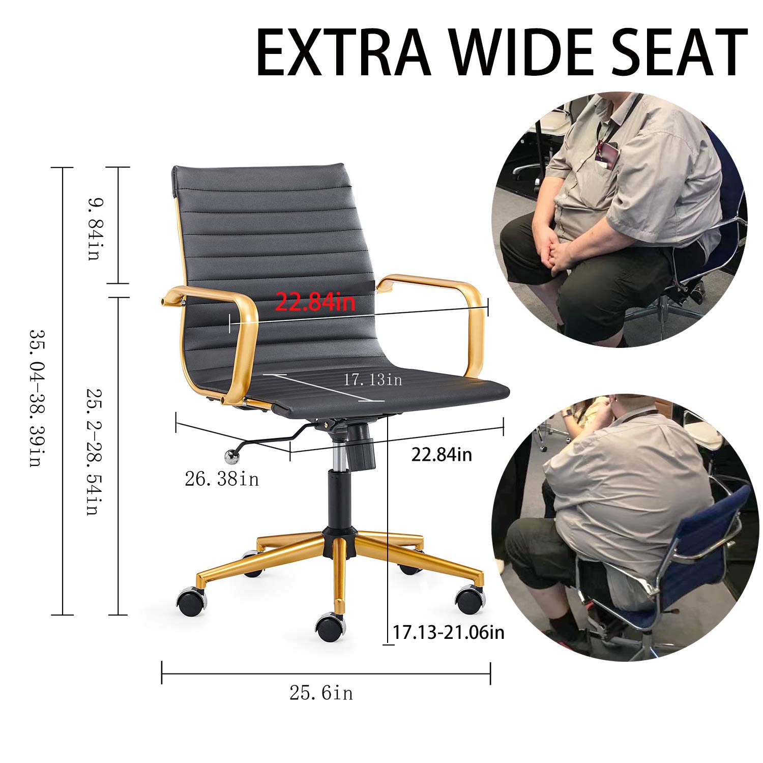CAROCC Mid-Back Office Desk Chair - Gold and Black Task Chair with Back Support, Heavy Duty (320lbs), Swivel