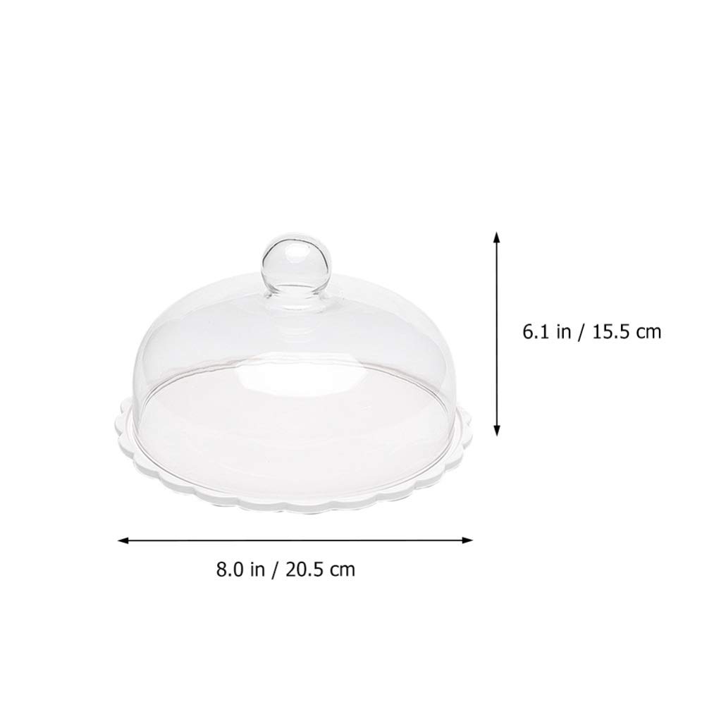 DOITOOL Ceramic Cake Plate with Glass Dome Glass Dessert Holder Clear Cupcake Stand Decorative Serving Tray Dish Rack for Fruit Dessert Cake White