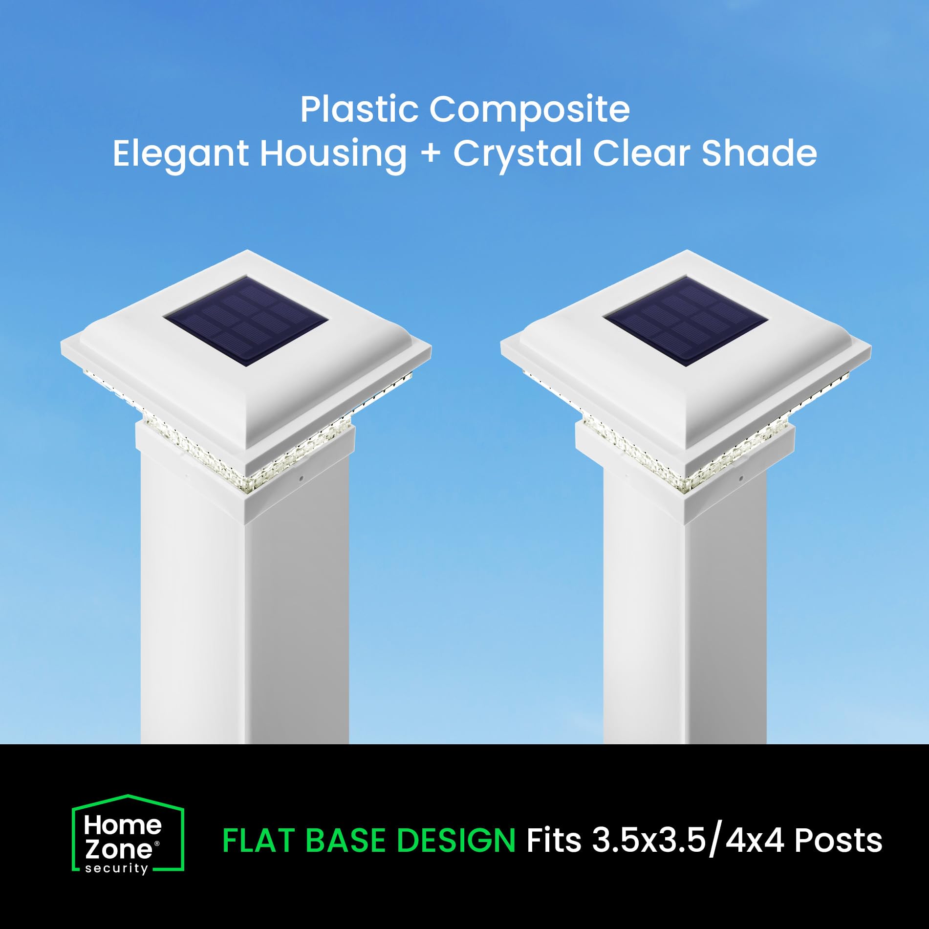 Home Zone Security 2 Pack Solar Post Cap Lights 12 Lumens Outdoor 4x4 fit Post Size 3.5x3.5, Recharging by Sunlight, Sensor Trigger Light at Night, No Wiring Require, Mount Anywhere for Decorative