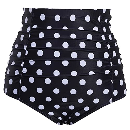 Tempt Me Women's High Waisted Swimsuit Bottom Polka Dot Tummy Control Ruched Bikini Bottom Vintage Swim Bottom Tankini Briefs L