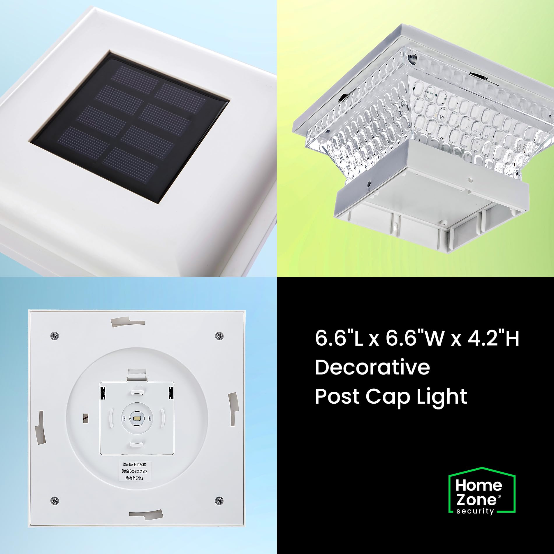 Home Zone Security 2 Pack Solar Post Cap Lights 12 Lumens Outdoor 4x4 fit Post Size 3.5x3.5, Recharging by Sunlight, Sensor Trigger Light at Night, No Wiring Require, Mount Anywhere for Decorative