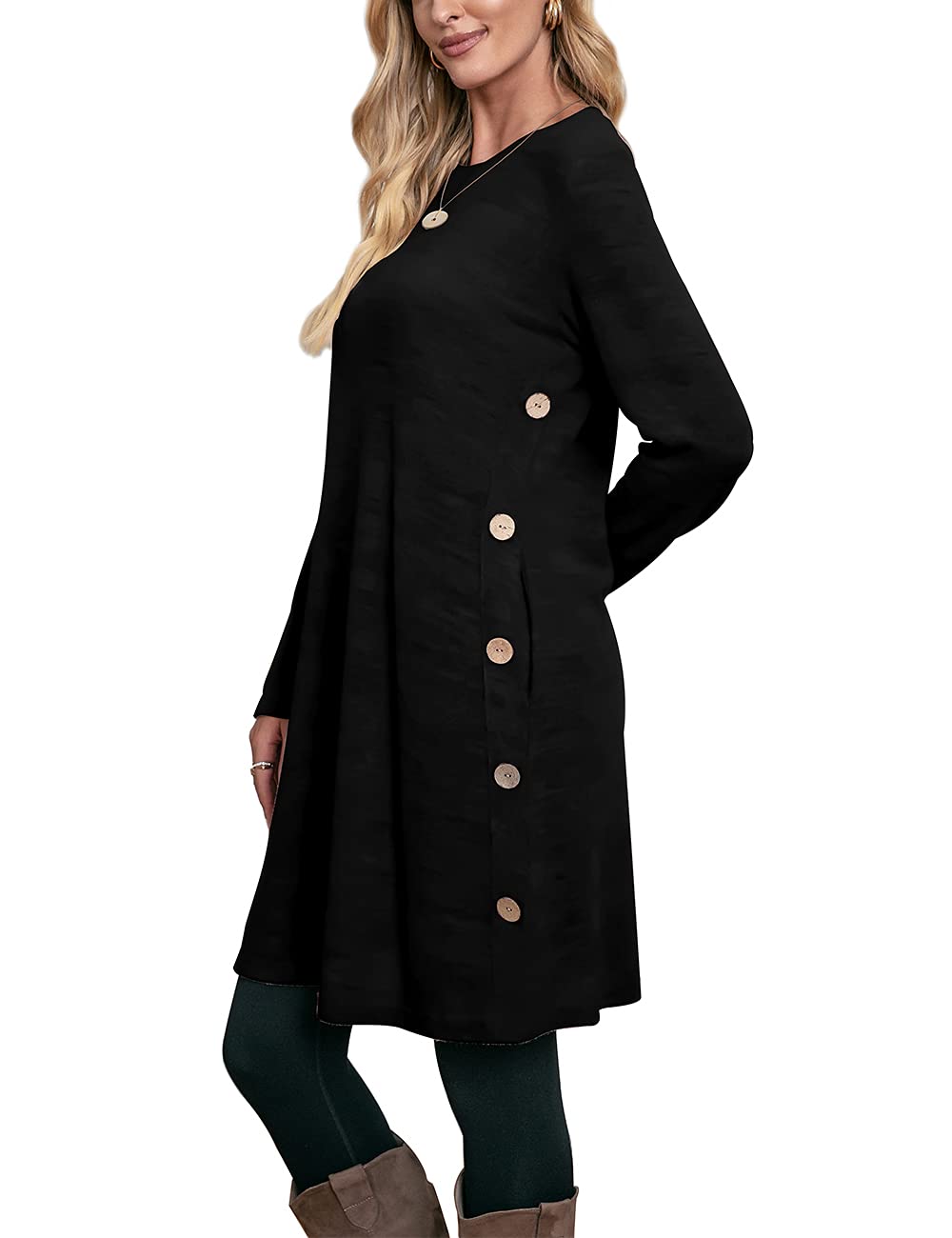 OFEEFAN Sweater Dresses for Women Tunics for Women to Wear with Leggings Black XL