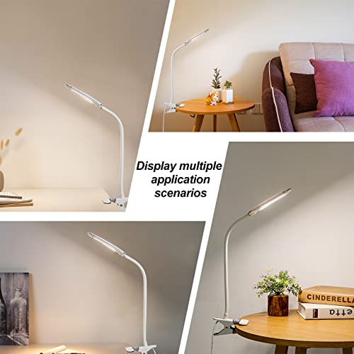 Eye Caring Desk Lamp with Clamp,Full Spectrum Eye Protection LED Clip on Desk Lamp,Dimmable Bright 8W Book Light for Reading in Bed,Daylight USB Powered Adjustable Gooseneck Small Desk Lamp for Dorm