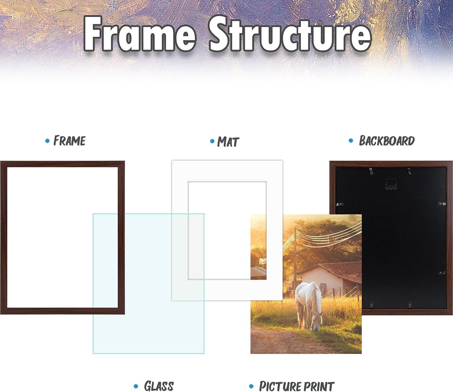 AUEAR, 11x14 Picture Frames 2 Pack, for 8x10 with Mat or 11 by 14 Gallery Wall Frame Vertical Horizontal Display (11x14, Walnut, 2-Pack)
