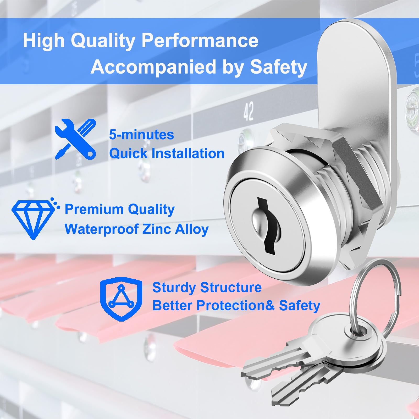 BOZXYE 3 Pack Cabinet Cam Locks Keyed Alike, 5/8" Cabinet Lock with Keys, Rv Locks for Storage Door Secure Files Drawers Mailbox RV Door Tool Box, Zinc Alloy