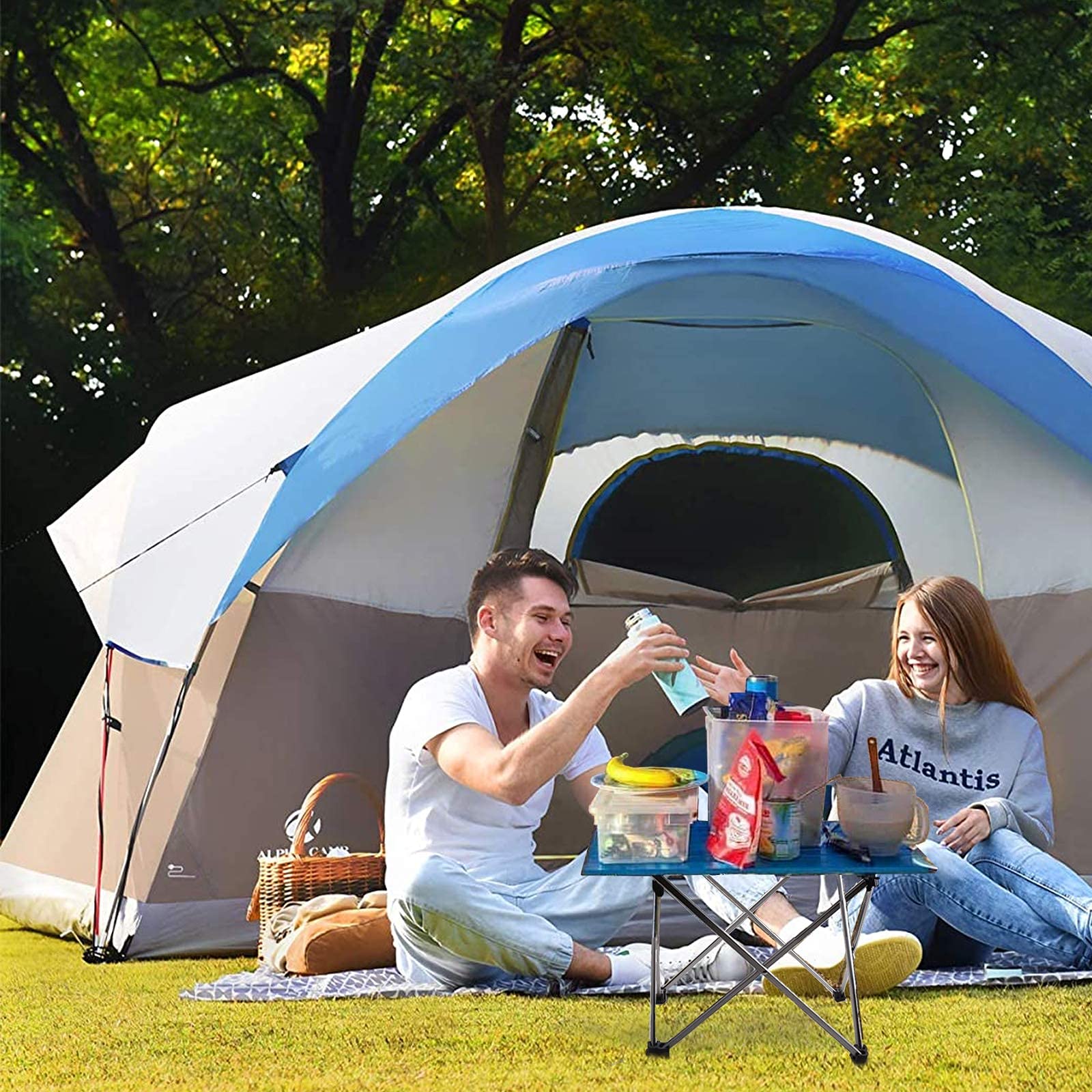 Tesouro Portable Camping Table,Folding Side Table Aluminum Top for Outdoor Cooking, Hiking, Travel, Picnic (Small, Sliver)