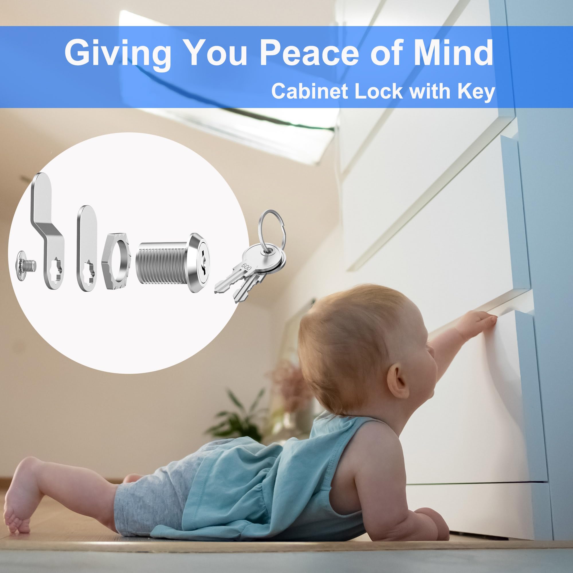 BOZXYE 3 Pack Cabinet Cam Locks Keyed Alike, 5/8" Cabinet Lock with Keys, Rv Locks for Storage Door Secure Files Drawers Mailbox RV Door Tool Box, Zinc Alloy