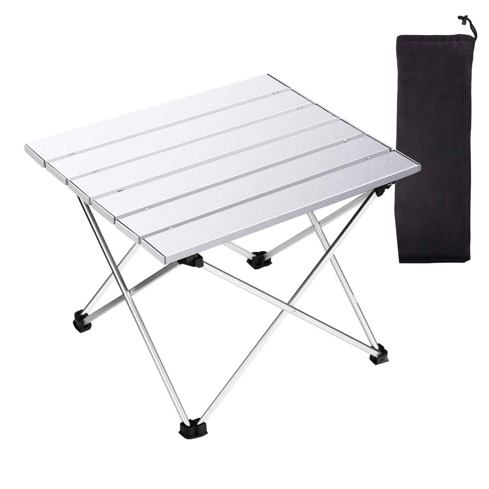 Tesouro Portable Camping Table,Folding Side Table Aluminum Top for Outdoor Cooking, Hiking, Travel, Picnic (Small, Sliver)