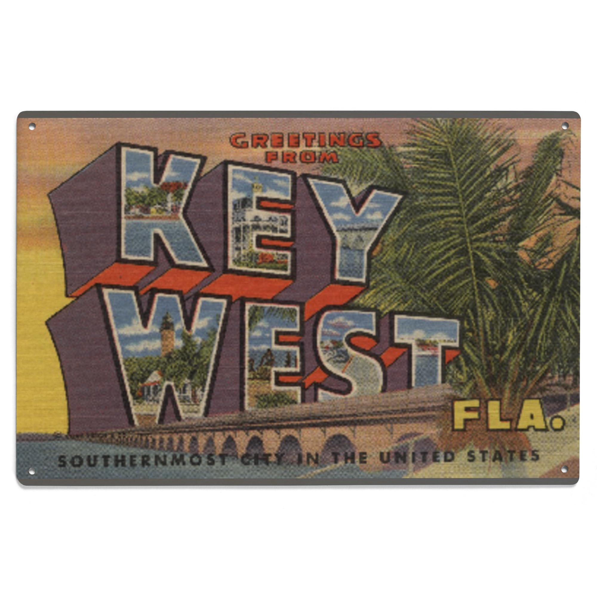 Lantern Press 6x9 Inch Wood Sign, Ready to Hang Wall Decor, Key West, Florida, Large Letter Scenes