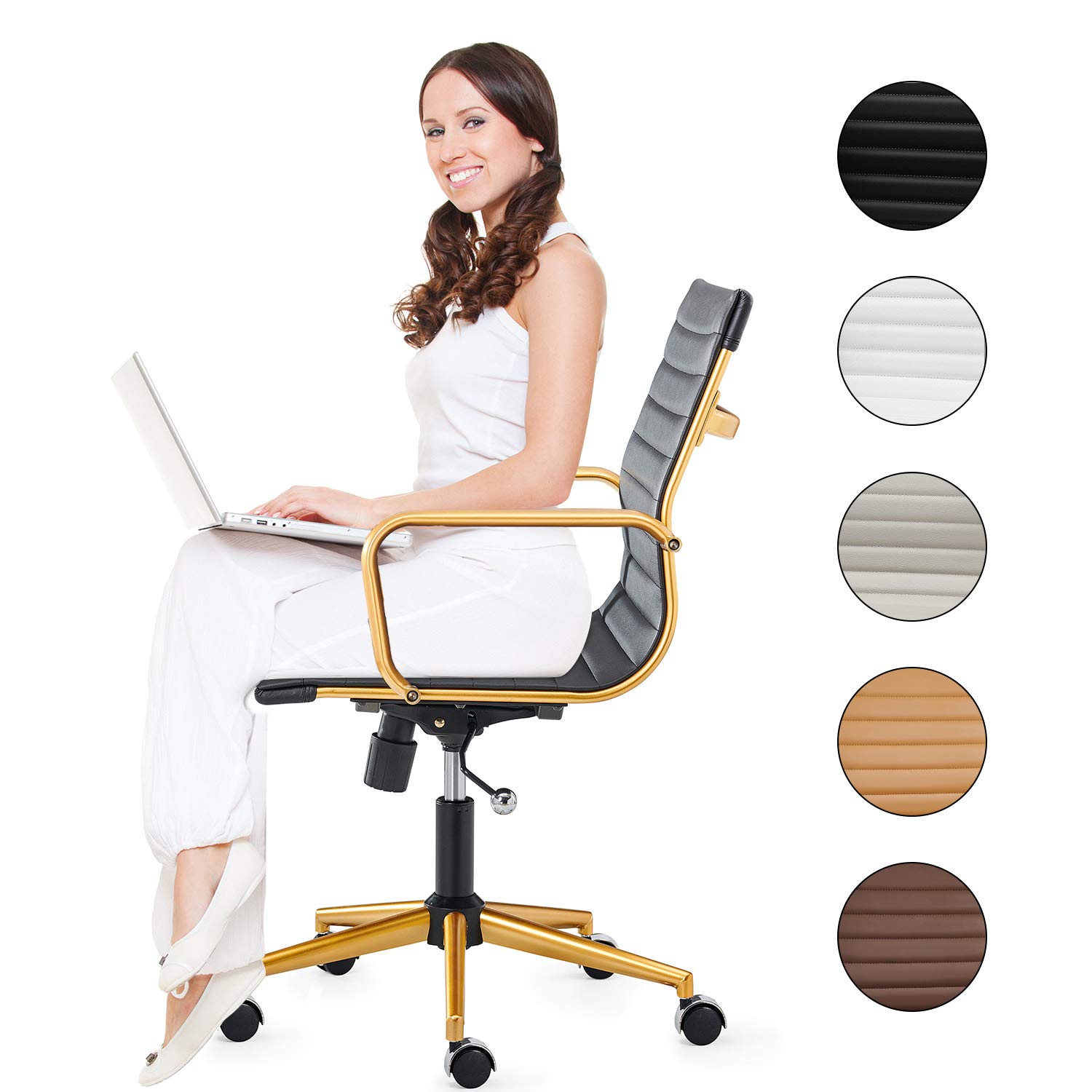 CAROCC Mid-Back Office Desk Chair - Gold and Black Task Chair with Back Support, Heavy Duty (320lbs), Swivel