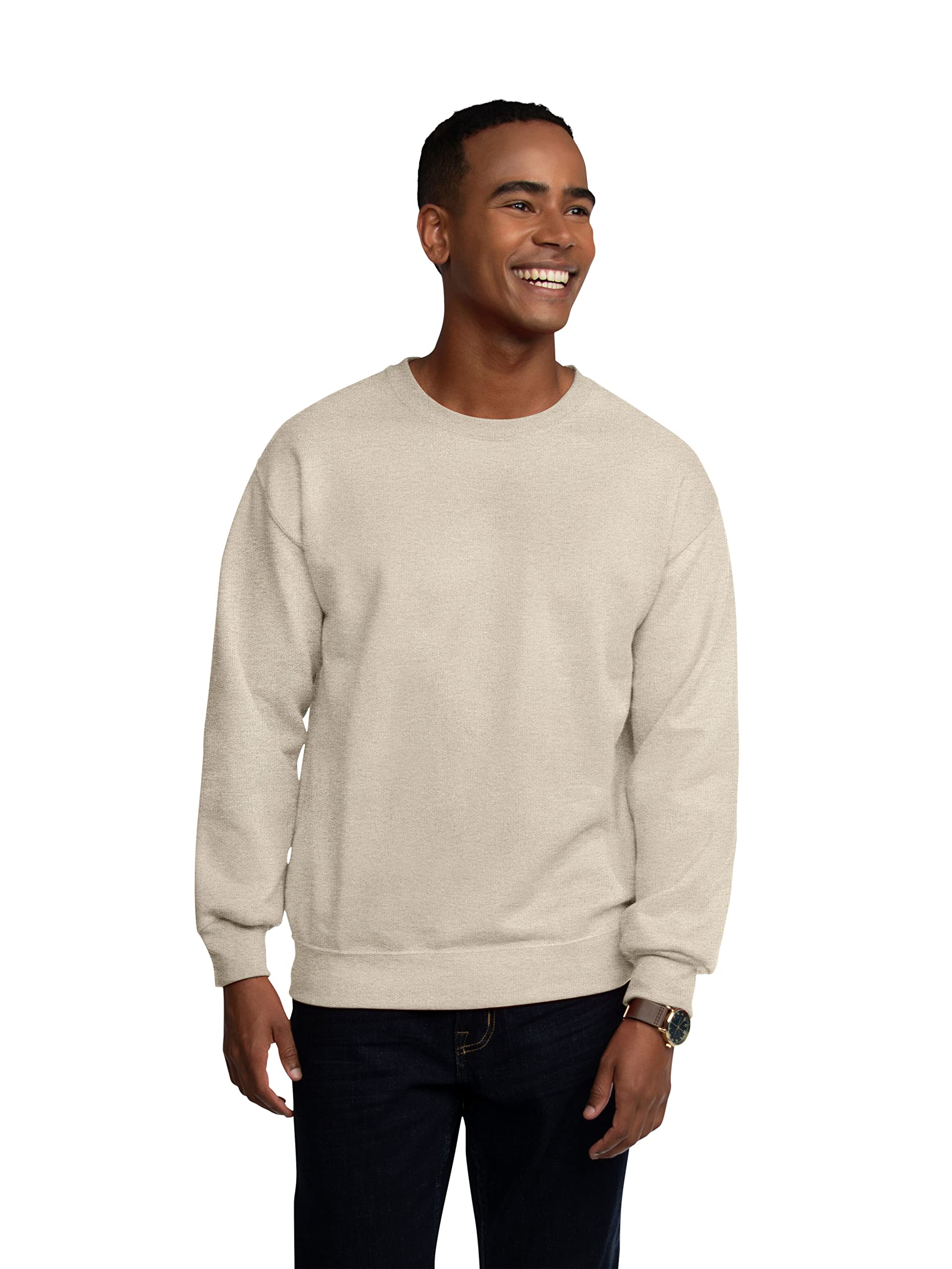 Fruit of the Loom Men's Moisture Wicking Eversoft Fleece Sweatshirt, Khaki Heather, X-Large