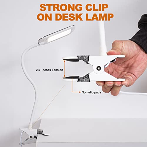 Eye Caring Desk Lamp with Clamp,Full Spectrum Eye Protection LED Clip on Desk Lamp,Dimmable Bright 8W Book Light for Reading in Bed,Daylight USB Powered Adjustable Gooseneck Small Desk Lamp for Dorm