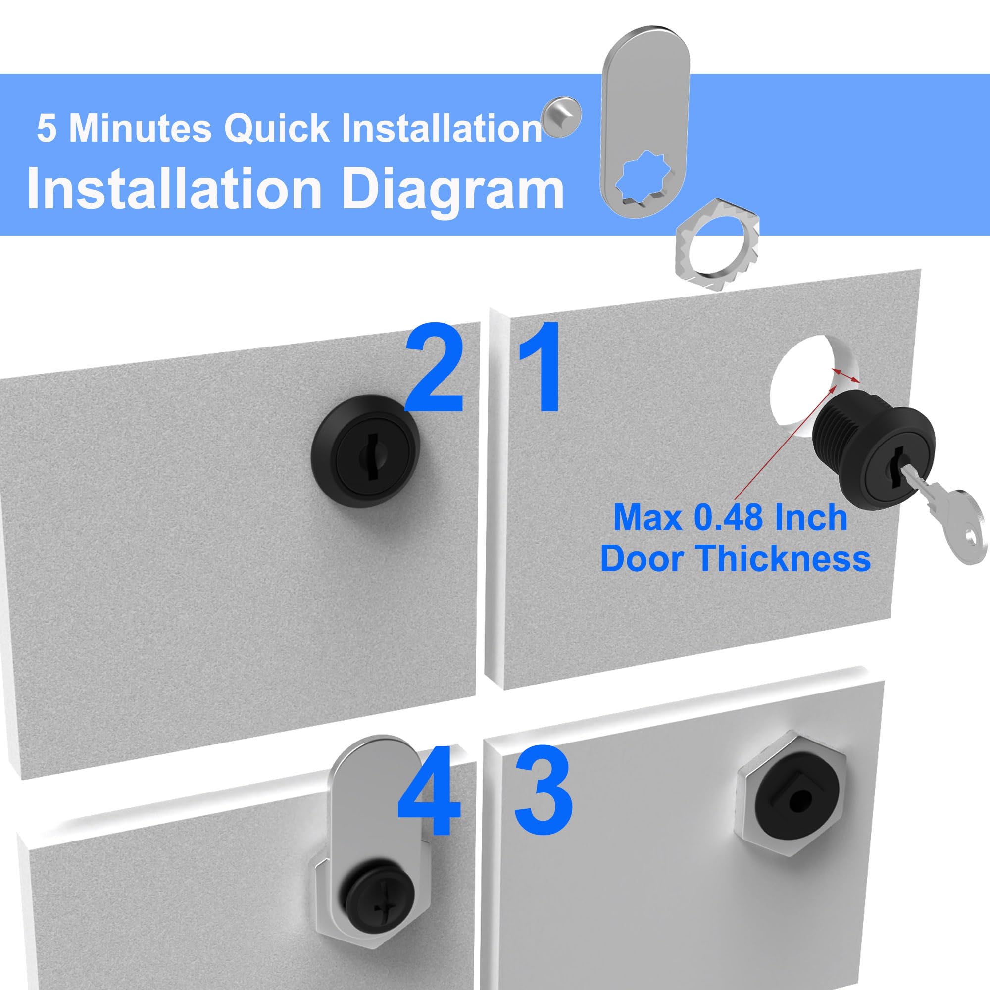 BOZXYE 3 Pack Cabinet Cam Locks Keyed Alike, 5/8" Cabinet Lock with Keys, Rv Locks for Storage Door Secure Files Drawers Mailbox RV Door Tool Box, Zinc Alloy