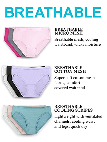 Fruit of the Loom Women's Breathable Underwear, Moisture Wicking Keeps You Cool & Comfortable, Available in Plus Size, Micro Mesh-Hi Cut-6 Pack-Colors May Vary, 7