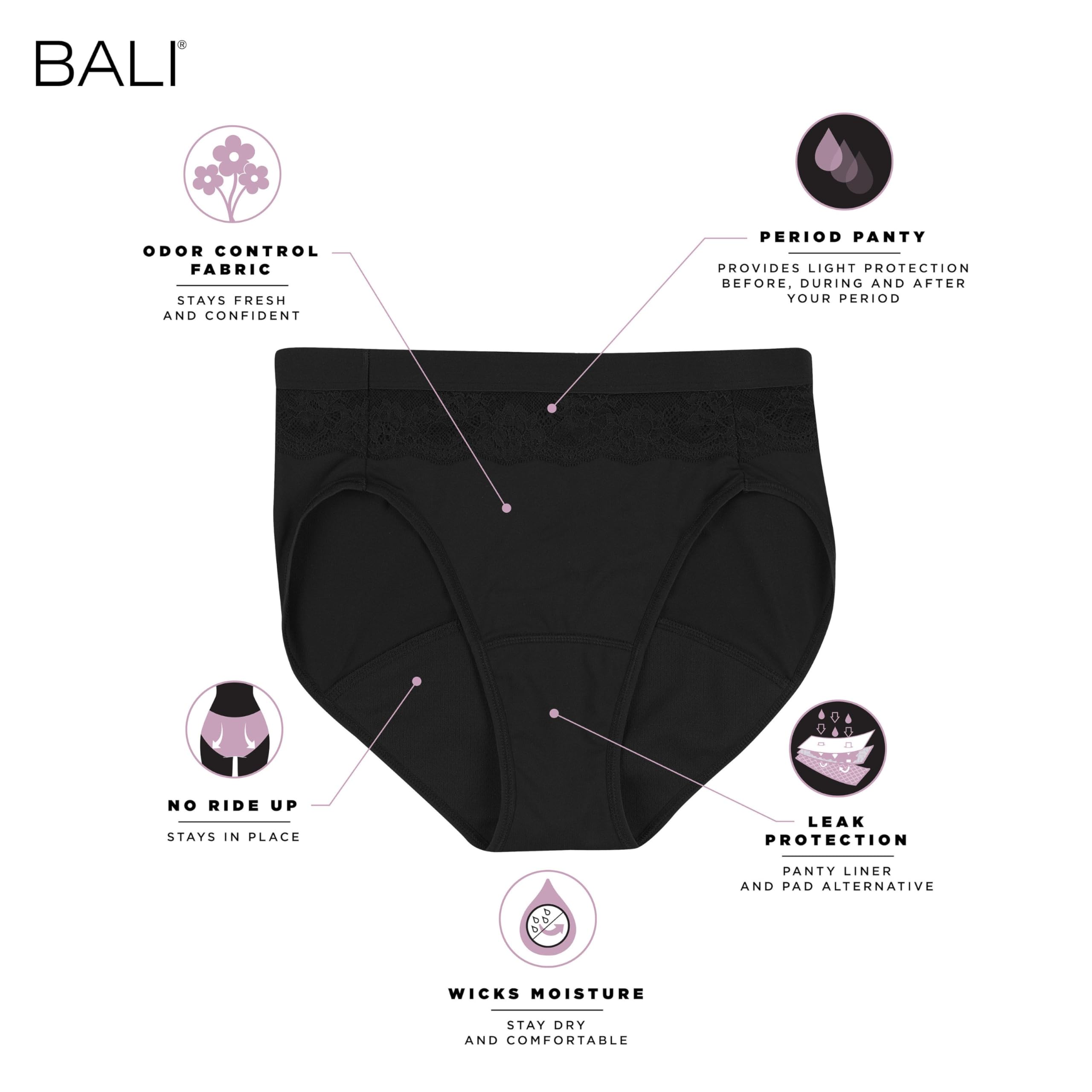 Bali Women's Beautifully Confident Light Leak & Period Protection Hi Cut, Black, 8