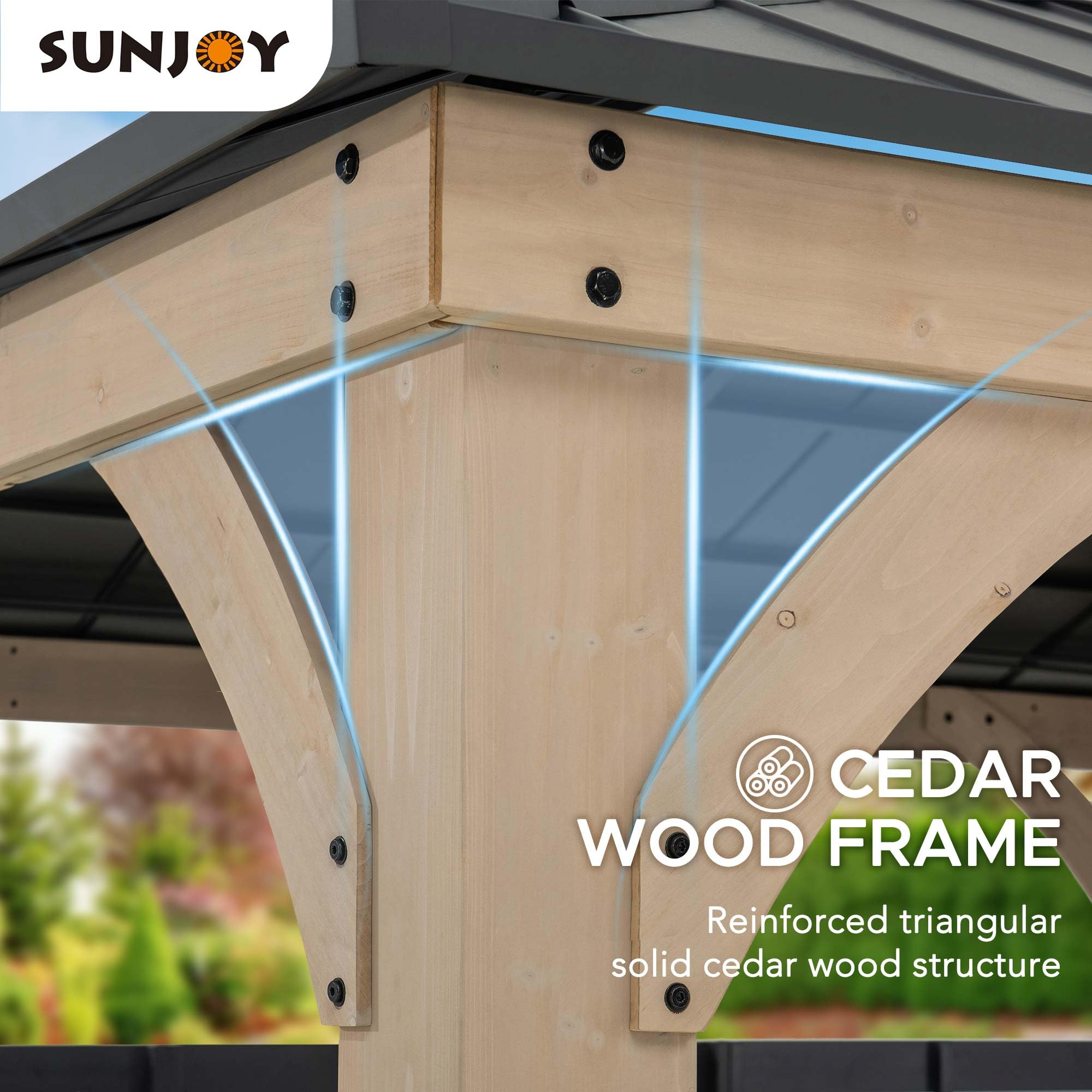 Sunjoy 11 x 11 ft. Hardtop Gazebo Cedar Wood Framed Hot Tub Gazebo with Steel and Polycarbonate Hardtop and bar Shelf, Matte Black by SummerCove