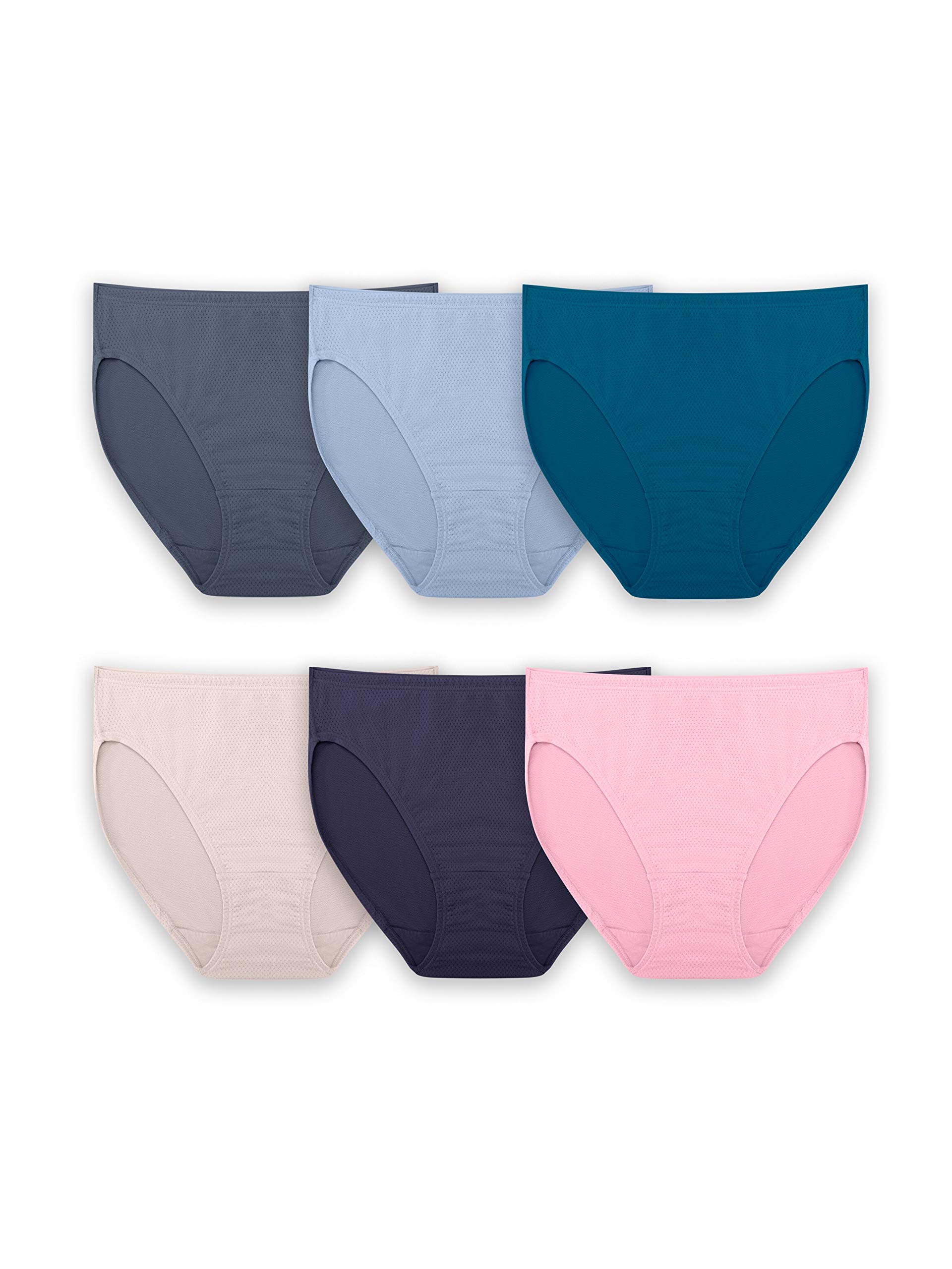 Fruit of the Loom Women's Breathable Underwear, Moisture Wicking Keeps You Cool & Comfortable, Available in Plus Size, Micro Mesh-Hi Cut-6 Pack-Colors May Vary, 7