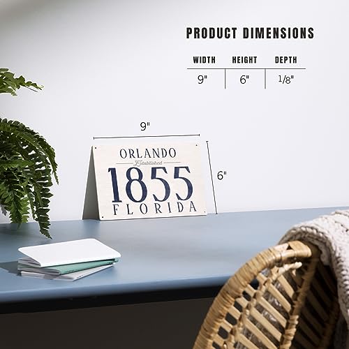Lantern Press 6x9 Inch Wood Sign, Ready to Hang Wall Decor, Orlando, Florida, Established Date (Blue)