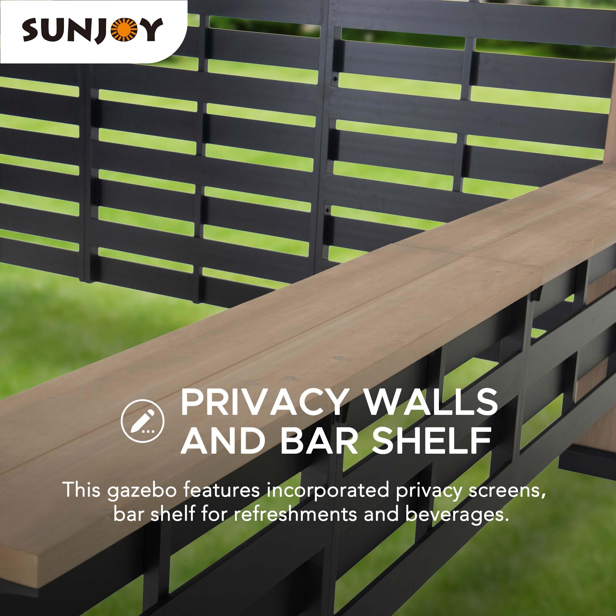 Sunjoy 11 x 11 ft. Hardtop Gazebo Cedar Wood Framed Hot Tub Gazebo with Steel and Polycarbonate Hardtop and bar Shelf, Matte Black by SummerCove