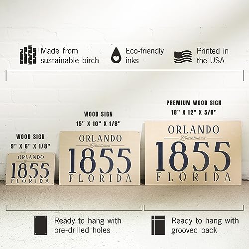 Lantern Press 6x9 Inch Wood Sign, Ready to Hang Wall Decor, Orlando, Florida, Established Date (Blue)
