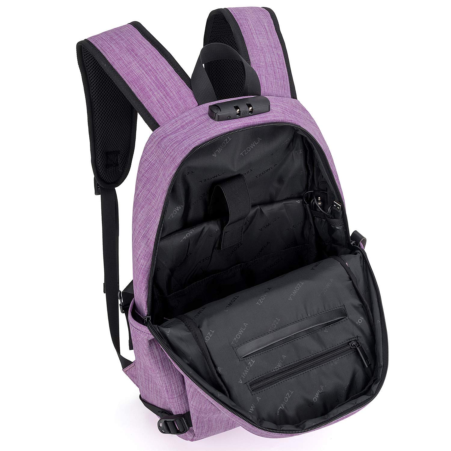 Tzowla Business Laptop Backpack Water Resistant Anti-Theft Backpack with USB Charging Port and Lock 17.3 Inch Computer Backpacks for Women, Casual Hiking Travel Daypack(Purple)