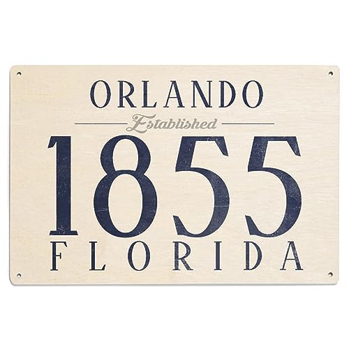 Lantern Press 6x9 Inch Wood Sign, Ready to Hang Wall Decor, Orlando, Florida, Established Date (Blue)