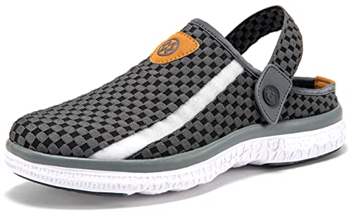 Clogs for Men Garden Shoes Women House Slippers Summer Walking Sandals Slip On Home House Shoes Arch Support Breathable Indoor Outdoor Mules Deep Grey, 8.5 Women/7 Men, Lable Size 39