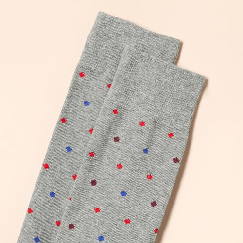 Amazon Essentials Mens Comfortable Patterned Dress Socks, 5 Pairs, Black/Burgundy/Dark Grey/Grey/Stripe, Size 8-12