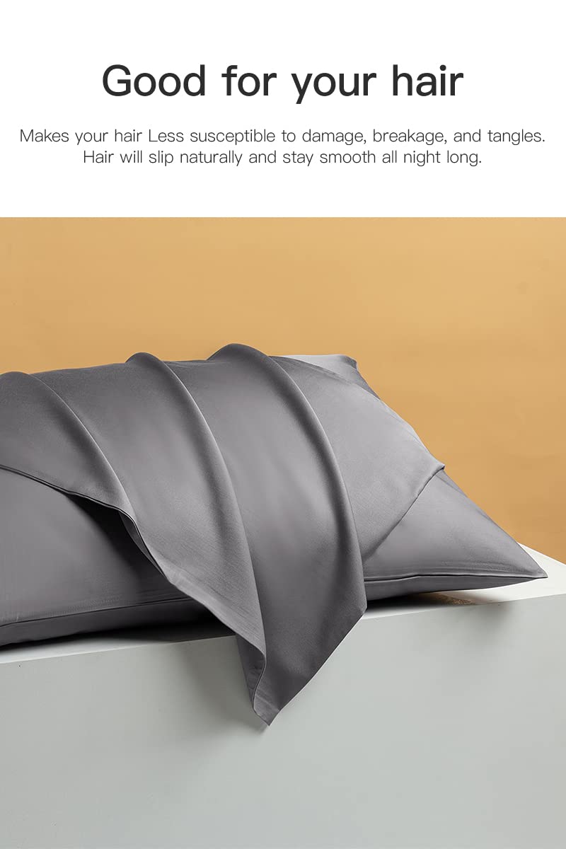 100% Viscose Made from Bamboo Breathable Pillowcases Queen Size Set of 2-Pack for Hot Sleepers and Night Sweats- Softness and Cooling Pillow Cases-Envelope Closure (Dark Grey -20 x 30 Inches)