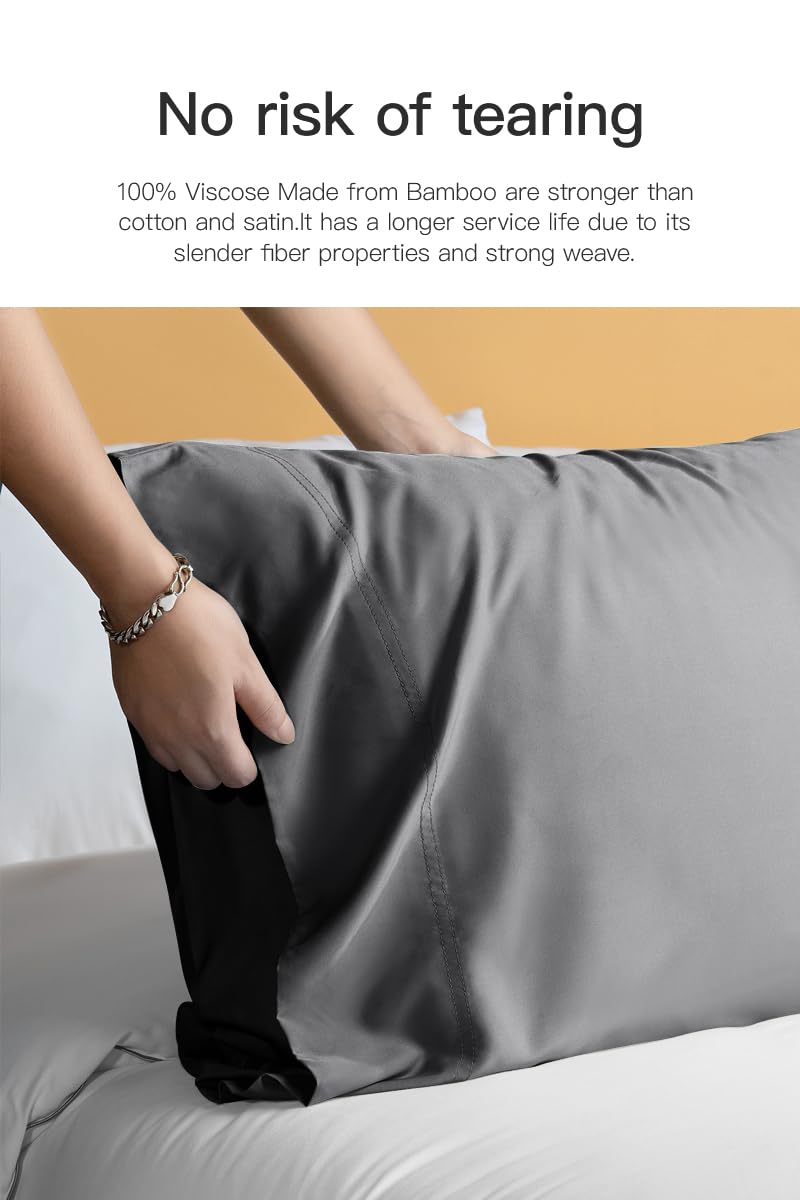 100% Viscose Made from Bamboo Breathable Pillowcases Queen Size Set of 2-Pack for Hot Sleepers and Night Sweats- Softness and Cooling Pillow Cases-Envelope Closure (Dark Grey -20 x 30 Inches)
