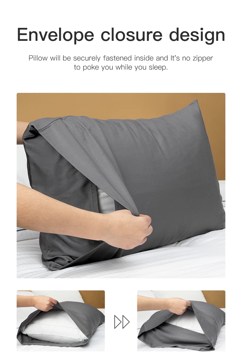 100% Viscose Made from Bamboo Breathable Pillowcases Queen Size Set of 2-Pack for Hot Sleepers and Night Sweats- Softness and Cooling Pillow Cases-Envelope Closure (Dark Grey -20 x 30 Inches)