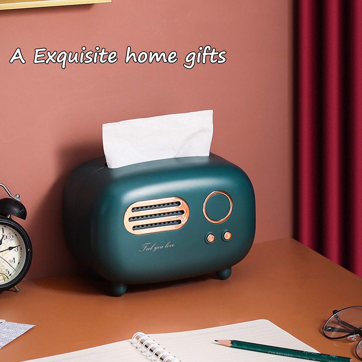 Retro Radio Shape Tissue Cover Box, Practical and Cute for Kitchen,Bathroom Vanity Countertops, Bedroom Dressers,Night Stands, Desks and Tables, Creative Gift (Retro Radio)
