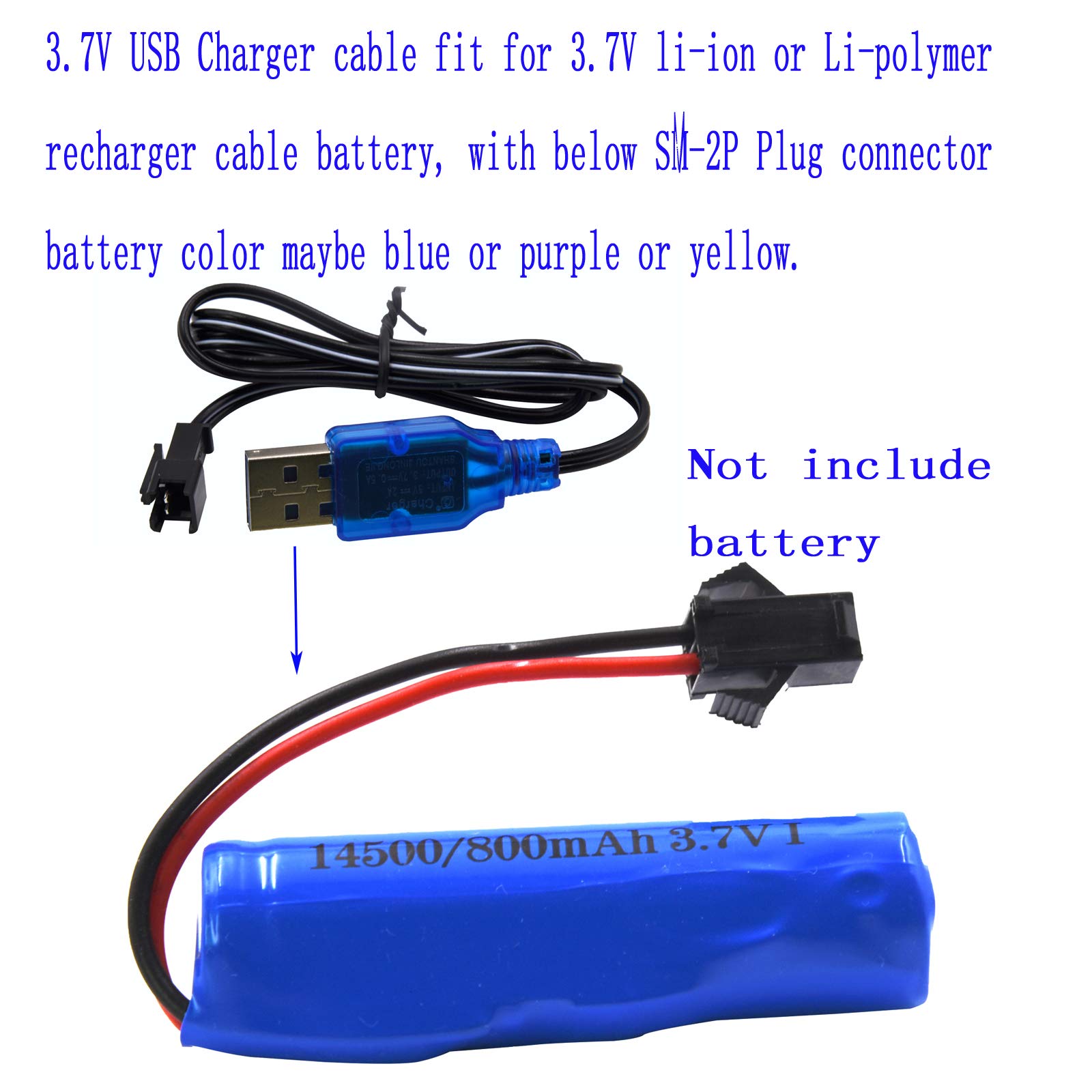 Blomiky 2 Pack USB Charger Cable with SM-2P Plug Connector for Mini RC Amphibious Stunt Car Boat Trucks - 3.7V Li-ion and Li-Po Battery / USB 2