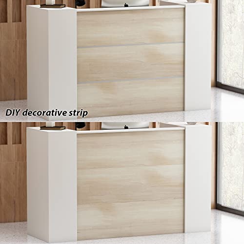 AIEGLE Large Reception Desk with Counter, Retail Counter with Private Lockable Storage & Adjustable Shelves, for Salon Reception Room Checkout Office, Natural and White (70.9" W)