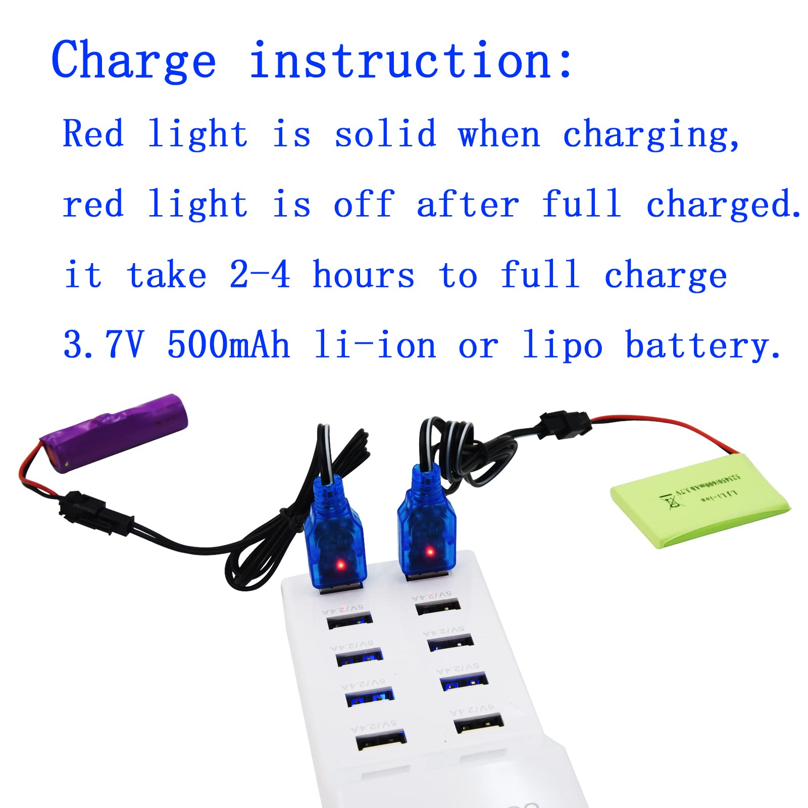 Blomiky 2 Pack USB Charger Cable with SM-2P Plug Connector for Mini RC Amphibious Stunt Car Boat Trucks - 3.7V Li-ion and Li-Po Battery / USB 2