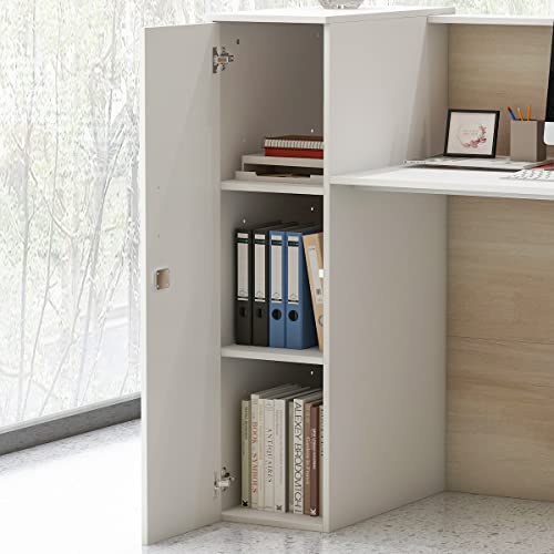 AIEGLE Large Reception Desk with Counter, Retail Counter with Private Lockable Storage & Adjustable Shelves, for Salon Reception Room Checkout Office, Natural and White (70.9" W)
