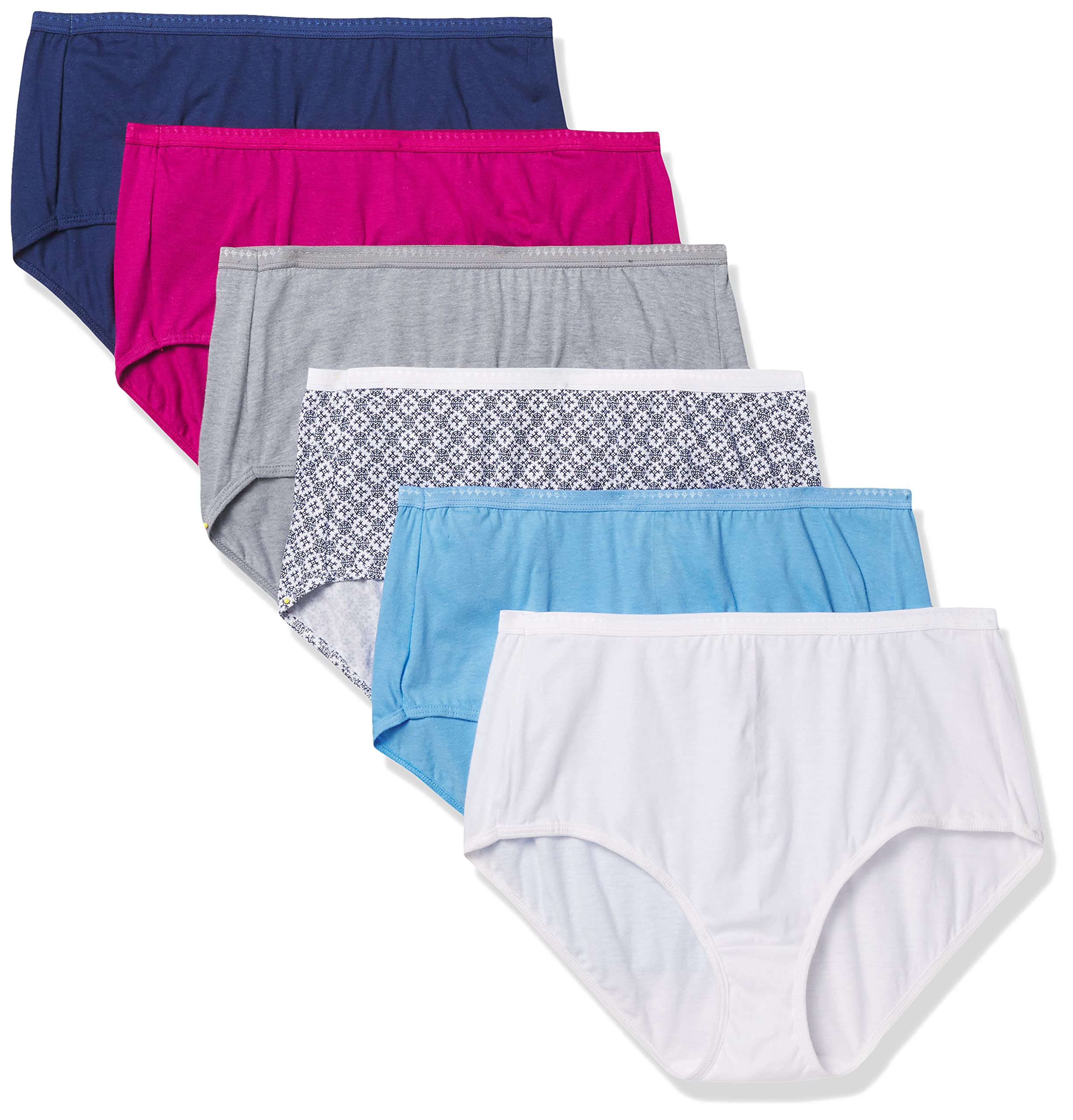 Hanes Ultimate womens 6-pack Breathable Cotton Panty Briefs, Swiss Blue, White, Concrete Pe Heather, Fresh Berry, Navy Eclipse, Crochet Boho Print, 9 US