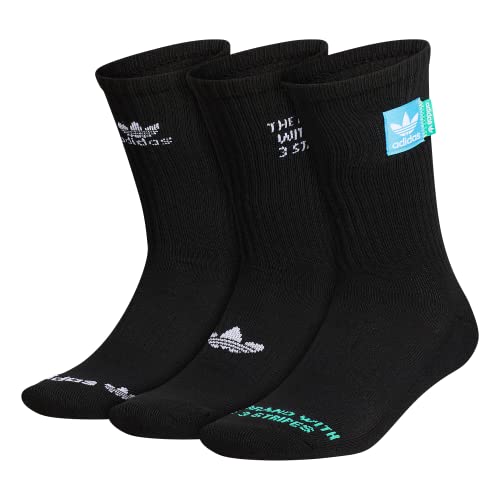 adidas Originals Mixed Graphics Cushioned Crew Socks (3-Pair), Black/Hi-res Green/Sky Rush Blue, Large