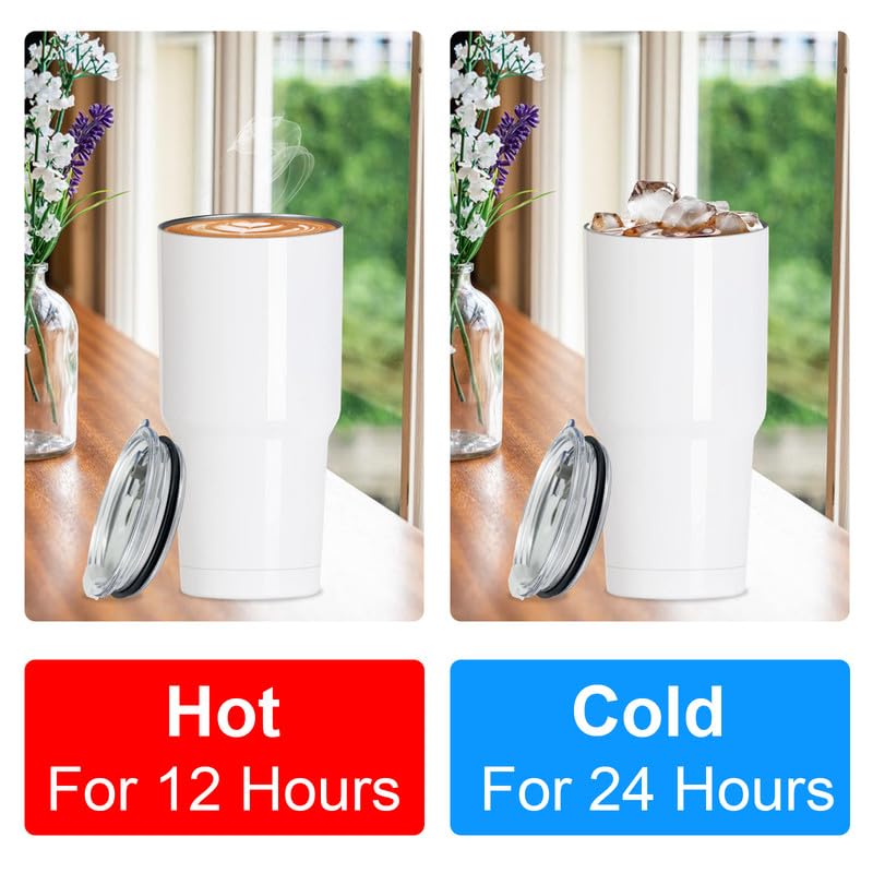 XccMe 30oz Stainless Steel Sublimation Tumblers Bulk,8PACK Double Wall Vacuum Insulated Coffee Mugs with Shrink Wrap Films and Splash Proof Lids,Travel Cups for DIY Gift,Coffee,Beverage White