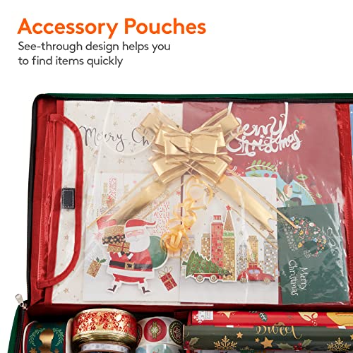 Lifewit Wrapping Paper Storage Containers with Interior Pockets, Fits 18-24 Standard Rolls, Gift Wrapping Organizer Storage for Wrapping Paper, Bows, Ribbons, 40" Length, Red