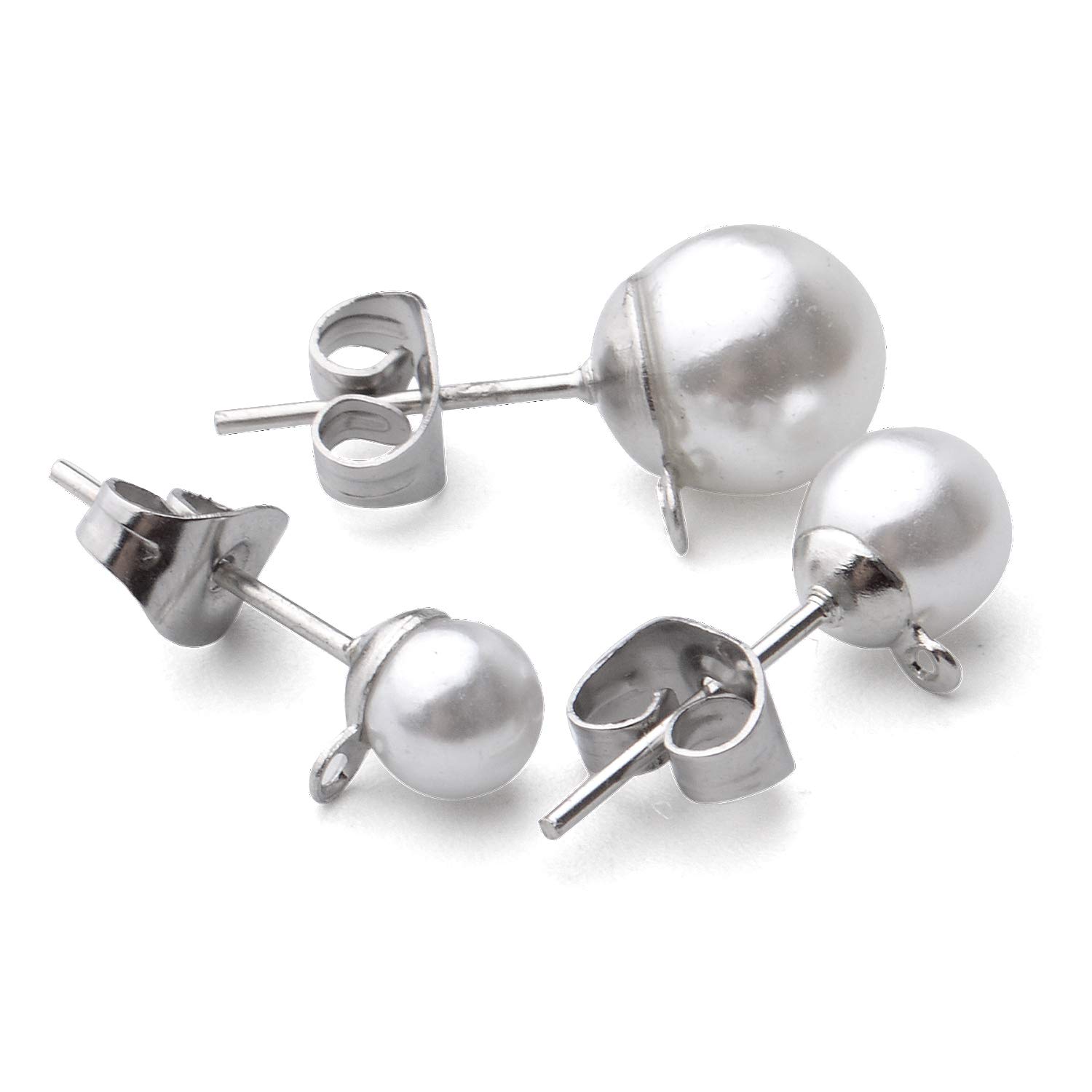 Aylifu 90pcs Faux Pearl Hypoallergenic Earring Posts Stud Earrings with Loop Metal Post Earring Studs and 90pcs Silver Butterfly Earring Backs for DIY Earring Jewelry Making