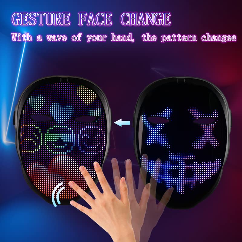 Led Mask With Programmable,Costume Bluetooth Face Mask, Light Up Scream Halloween Cosplay Masquerade For Adults(Rechargeable)