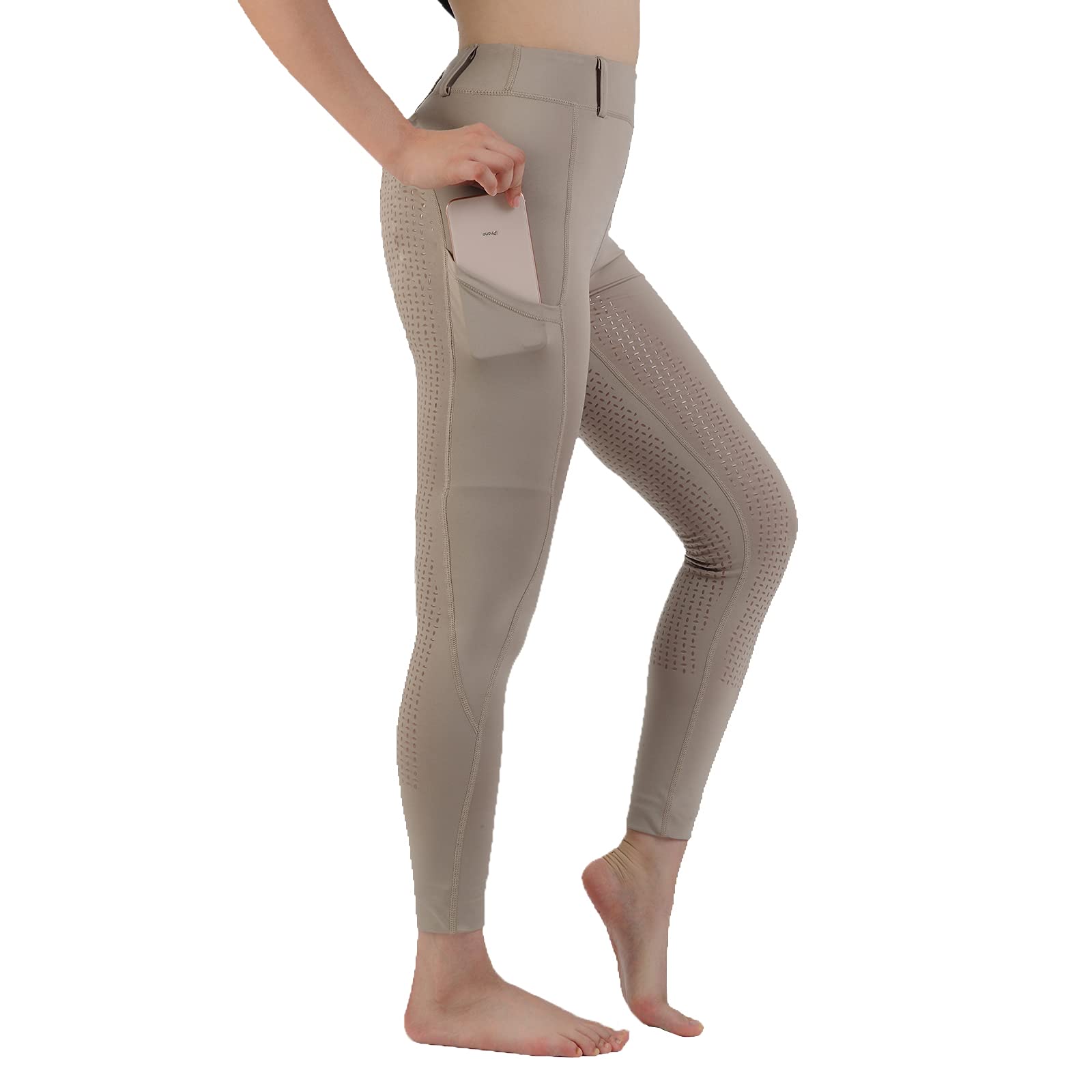Women Equestrian Breeches Riding Tights Pockets,Women Training Breeches Pants with Silicone (Khaki,3XL)