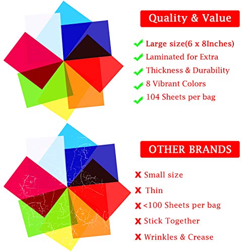 104 Pieces Cello Sheets Cellophane Wraps for DIY Arts Crafts Decoration (6 x 8 Inch)