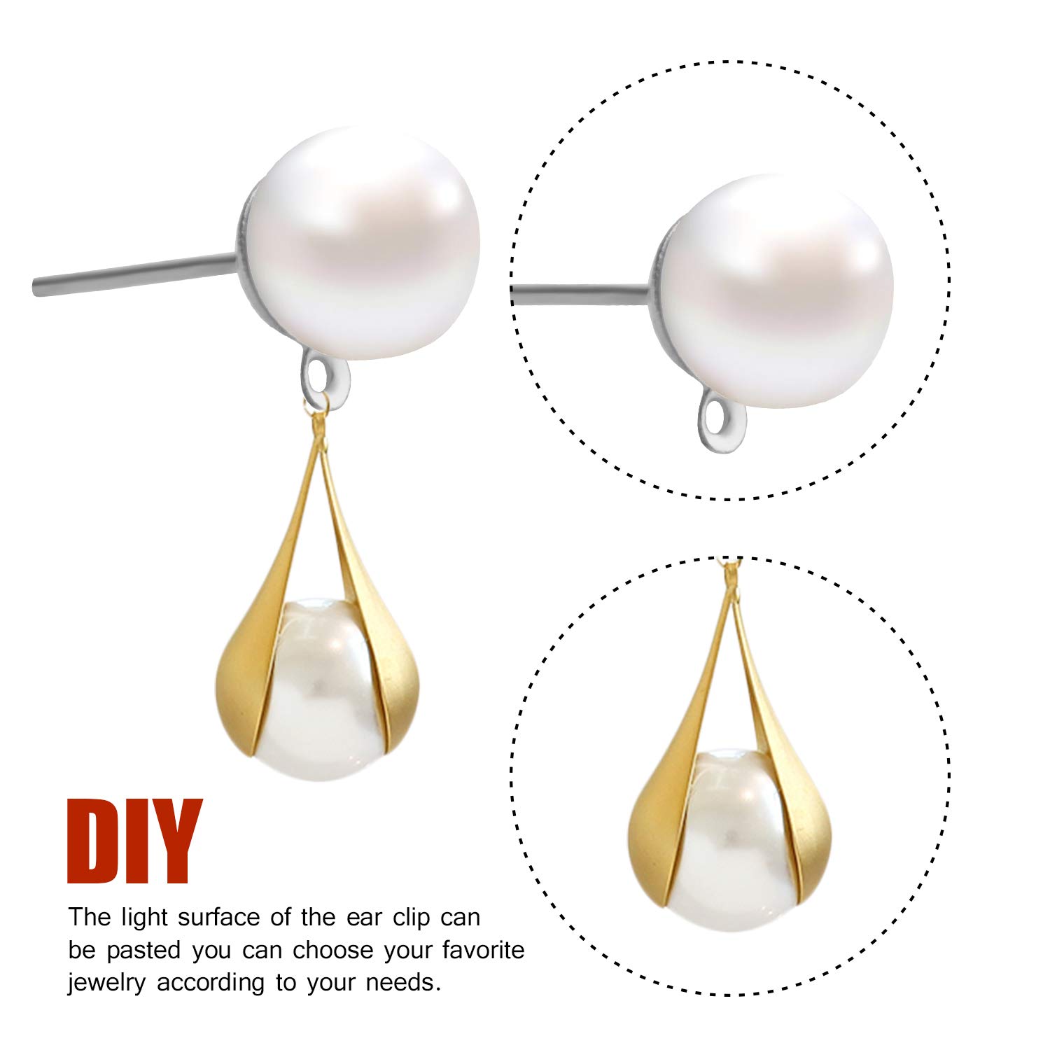 Aylifu 90pcs Faux Pearl Hypoallergenic Earring Posts Stud Earrings with Loop Metal Post Earring Studs and 90pcs Silver Butterfly Earring Backs for DIY Earring Jewelry Making