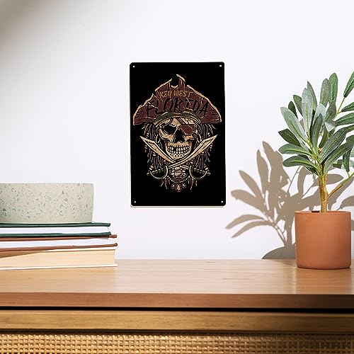 Lantern Press 6x9 Inch Wood Sign, Ready to Hang Wall Decor, Key West, Florida, Distressed Skull Pirate