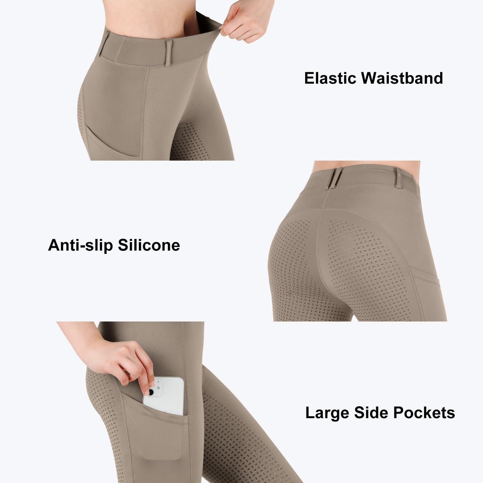 Women Equestrian Breeches Riding Tights Pockets,Women Training Breeches Pants with Silicone (Khaki,3XL)