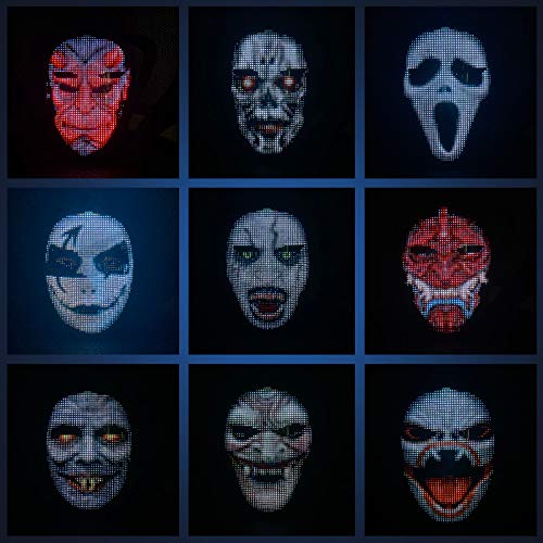 Led Mask With Programmable,Costume Bluetooth Face Mask, Light Up Scream Halloween Cosplay Masquerade For Adults(Rechargeable)